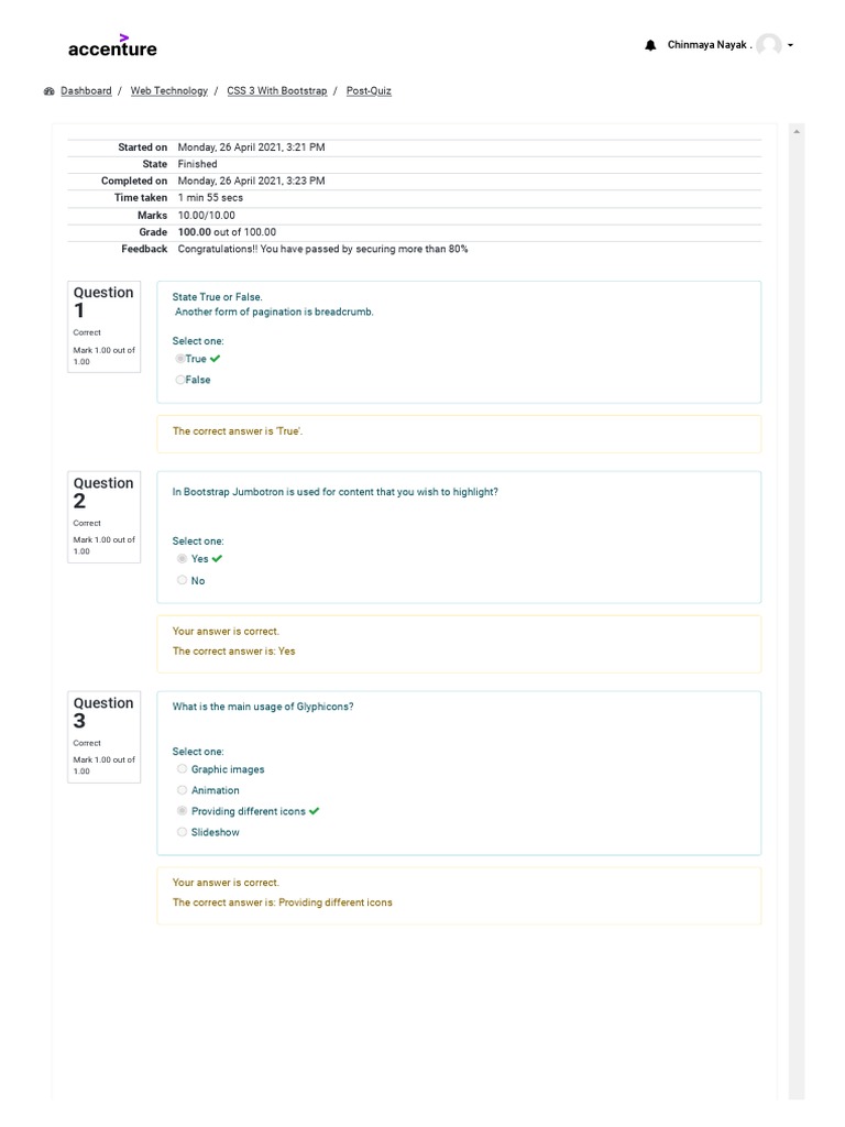 Dashboard Web Technology CSS 3 With Bootstrap Post-Quiz: The Correct ...