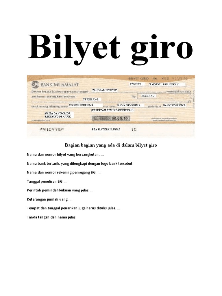 Panduan Bilyet Giro dan Cek | PDF | Bisnis | Pengelolaan Keuangan & Uang