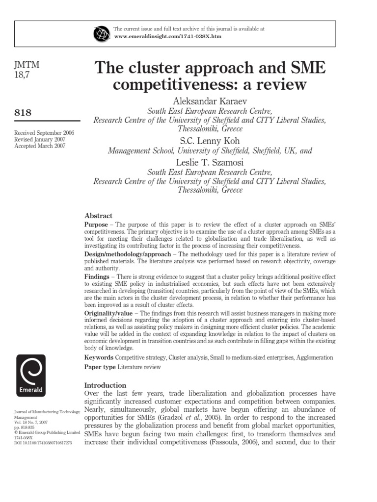 Cluster Strategies for SME Competitiveness | PDF | Competitive ...