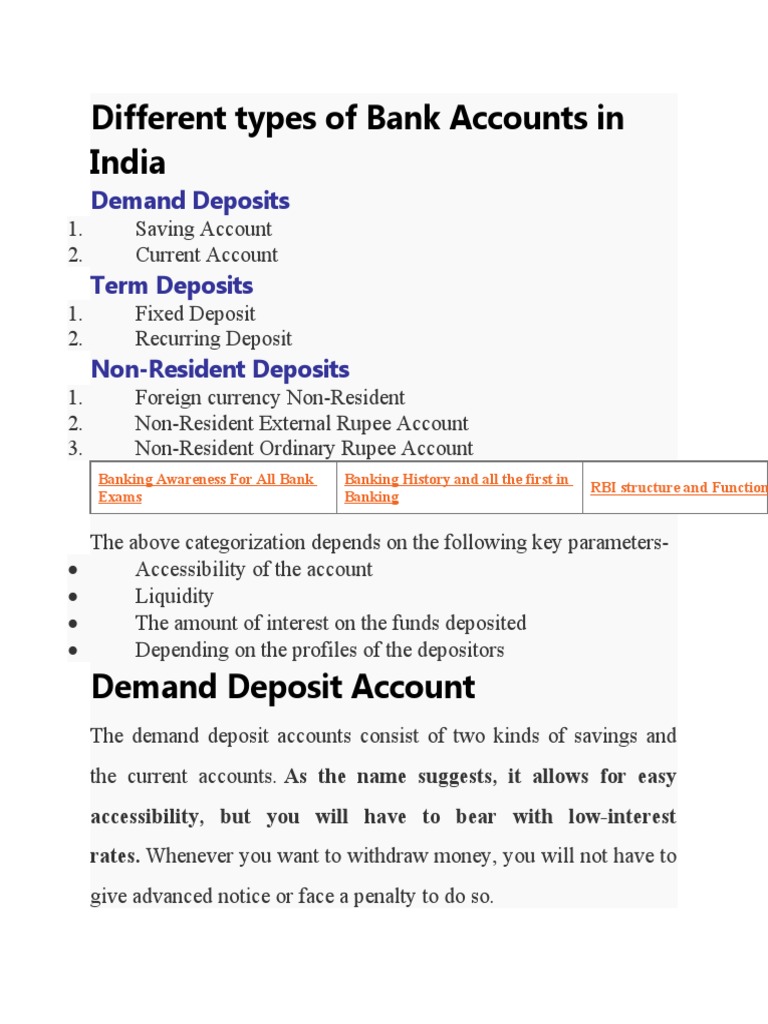 Types of Bank Accounts in India | PDF | Transaction Account | Banks