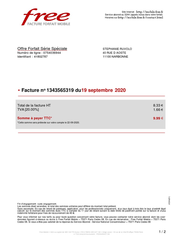 Facture Free | Descargar gratis PDF | Taxe sur la valeur ajoutée | Facture