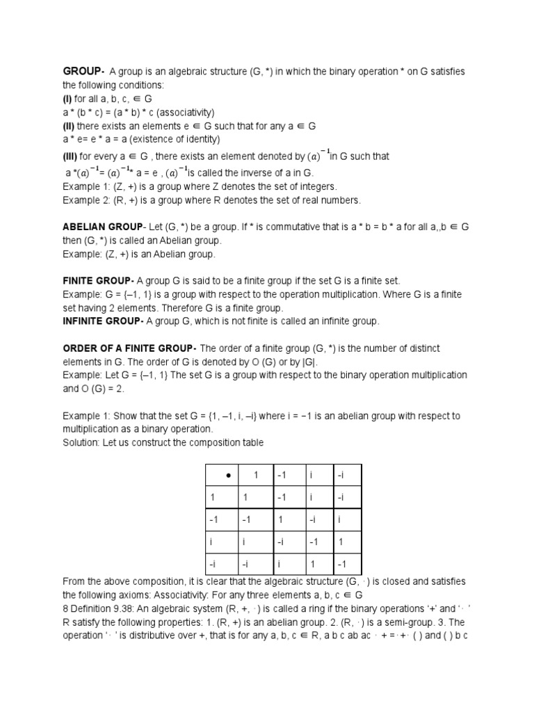Lecture 1 | PDF | Group (Mathematics) | Multiplication