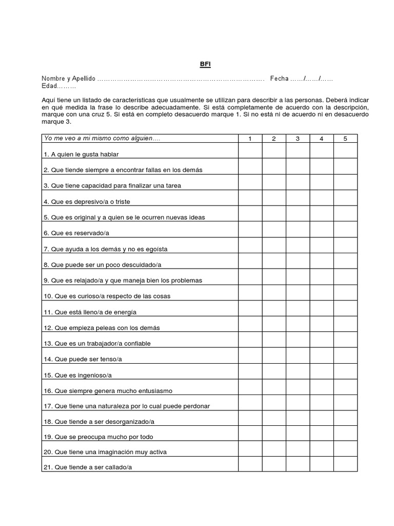 Cuestionario de Autopercepción Personal | PDF