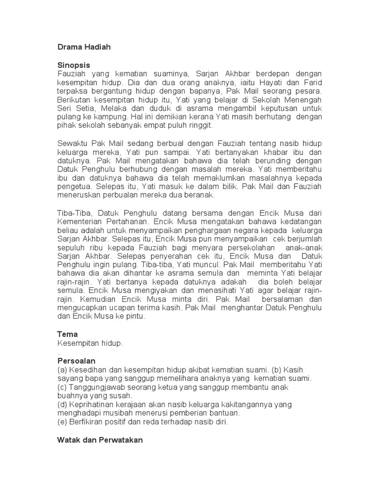 (Tingkatan 1) Drama Hadiah | PDF