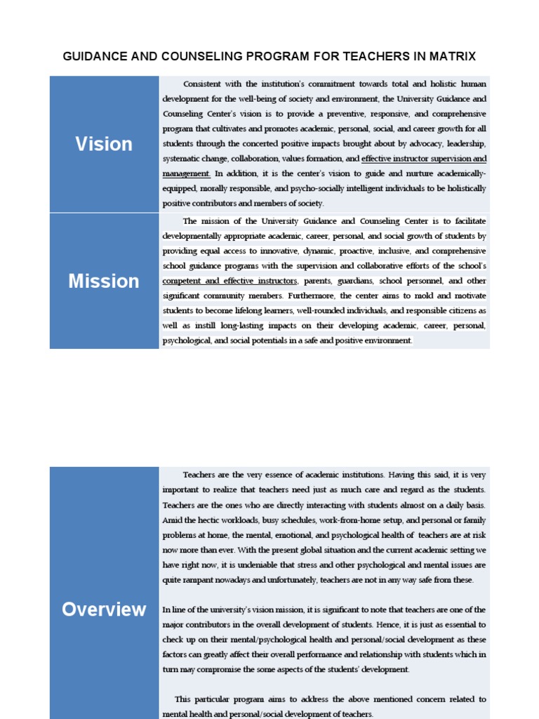 Guidance Program Matrix For University Teachers | PDF | School ...