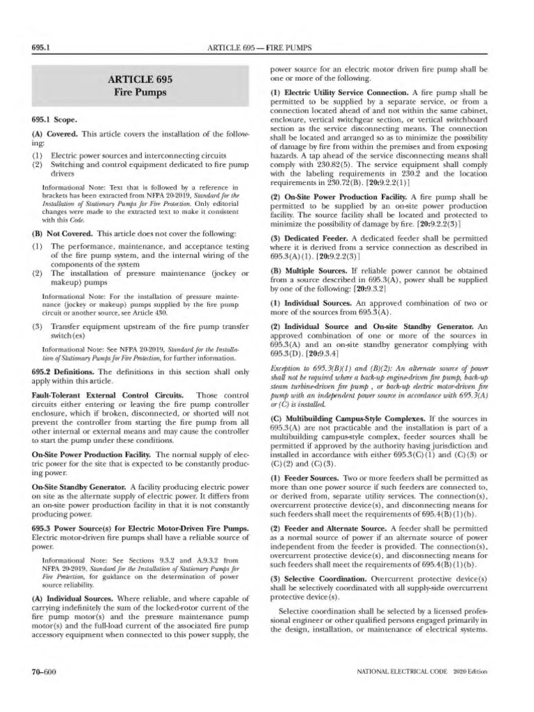 NFPA 70 Article 695 | PDF | Electrical Wiring | Electric Power