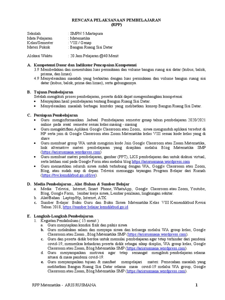 RPP 3 - Bangun Ruang Sisi Datar | PDF