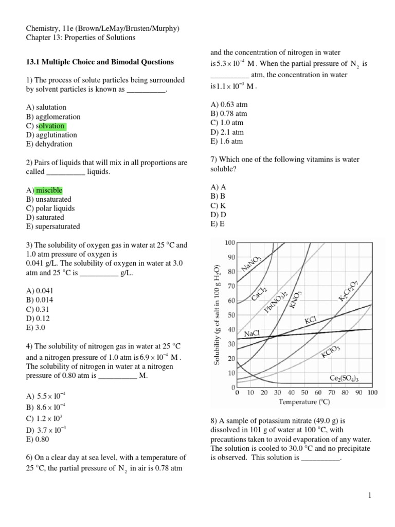 Ch13 - Properties of Solutions (Khó) | PDF | Solvation | Solution