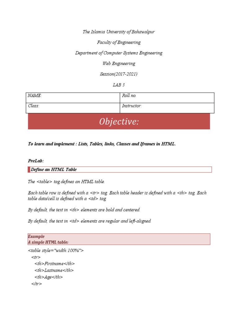 Lab 3 | Download Free PDF | Html Element | Hyperlink