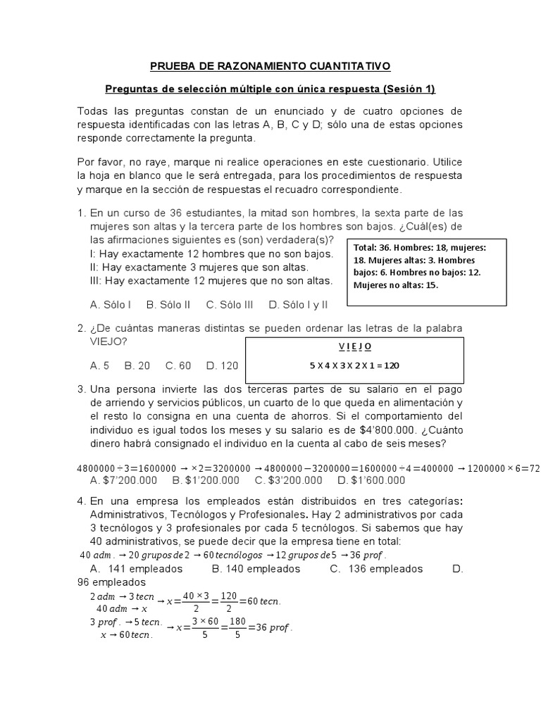 Prueba de Razonamiento Cuantitativo | PDF | Cuestionario
