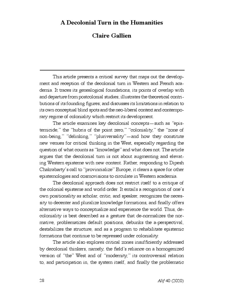 Decolonial Turn in the Humanities | PDF | Postcolonialism | Anthropology