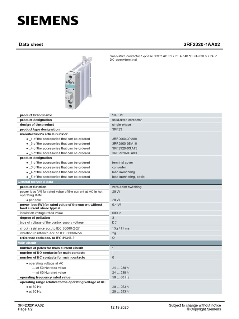 Data Sheet 3RF2320-1AA02 | PDF | Alternating Current | Electromagnetic Interference