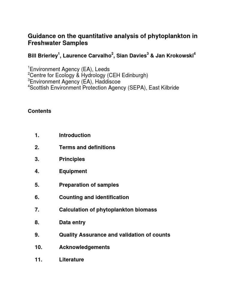 Phytoplankton Analysis Guidance Document | PDF | Microscopy | Algae