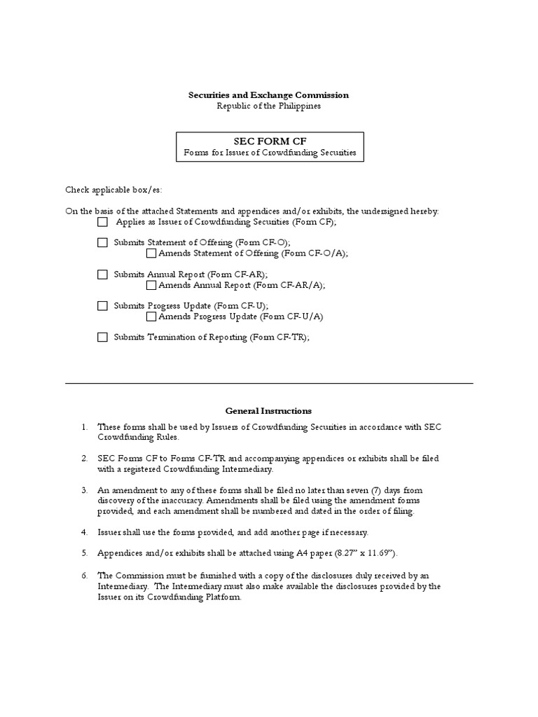 Philippine SEC CF Forms | PDF | Securities (Finance) | U.S. Securities ...