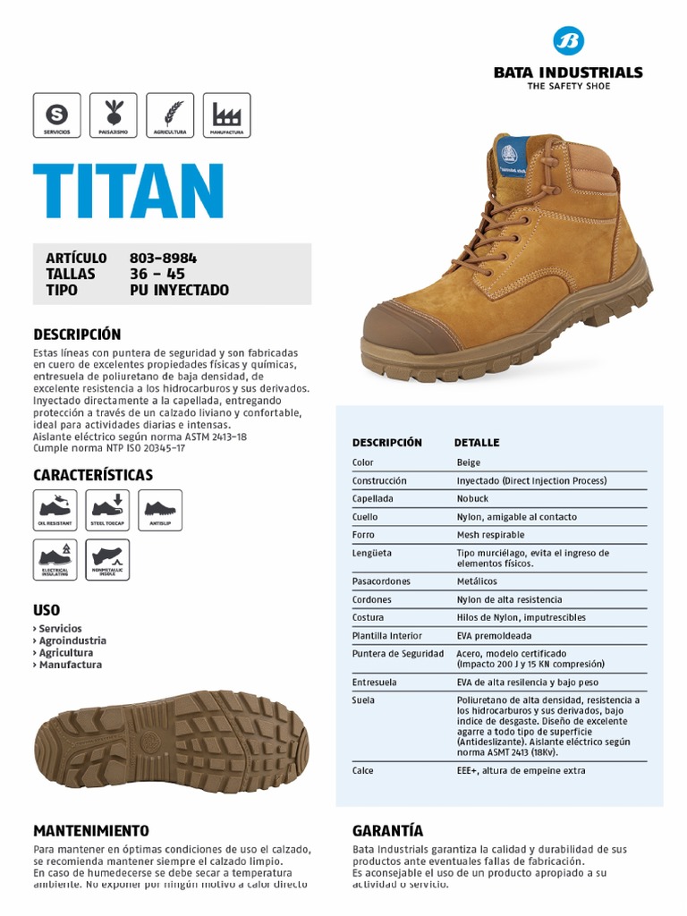 Ficha Tecnica Bota Dielectrica Bata Modelo Titan | PDF