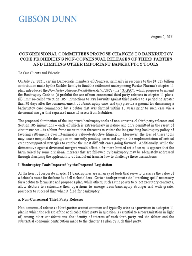 Gibson Dunn Client Letter On Possible Chapter 11 Legislation | PDF ...