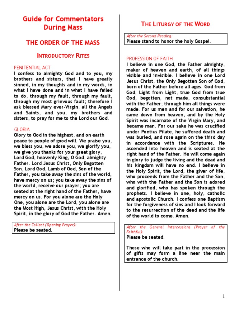 Guide For Commentators During Mass | PDF | God The Father | Glory ...