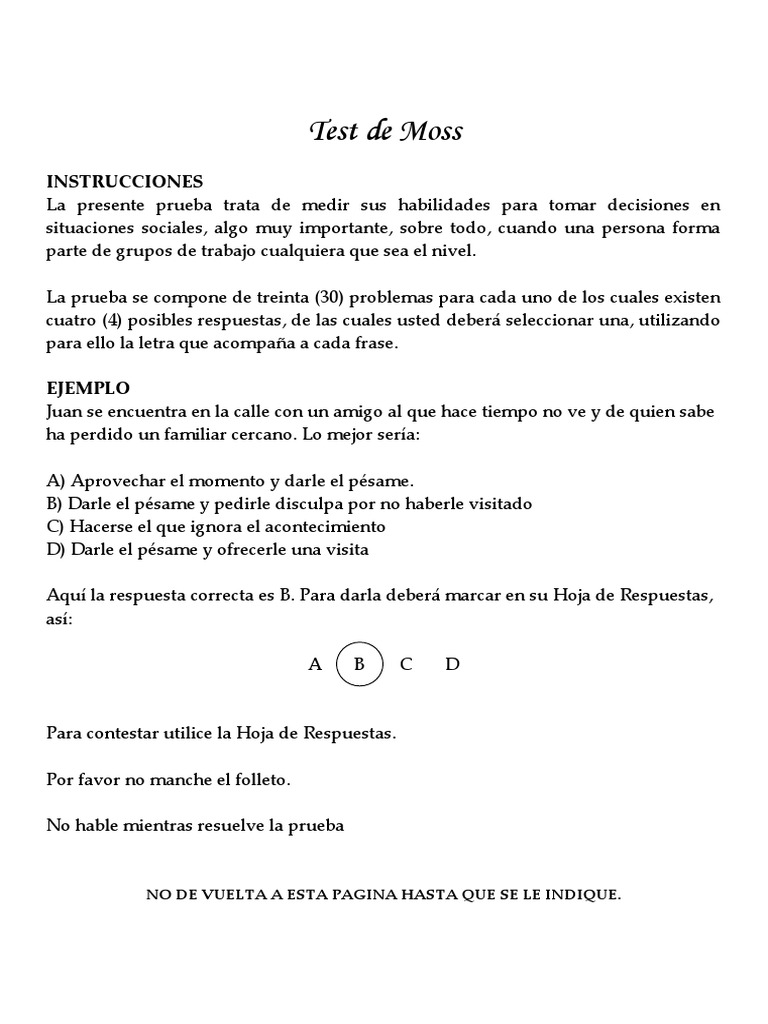 Test de Moss - Cuadernillo | PDF