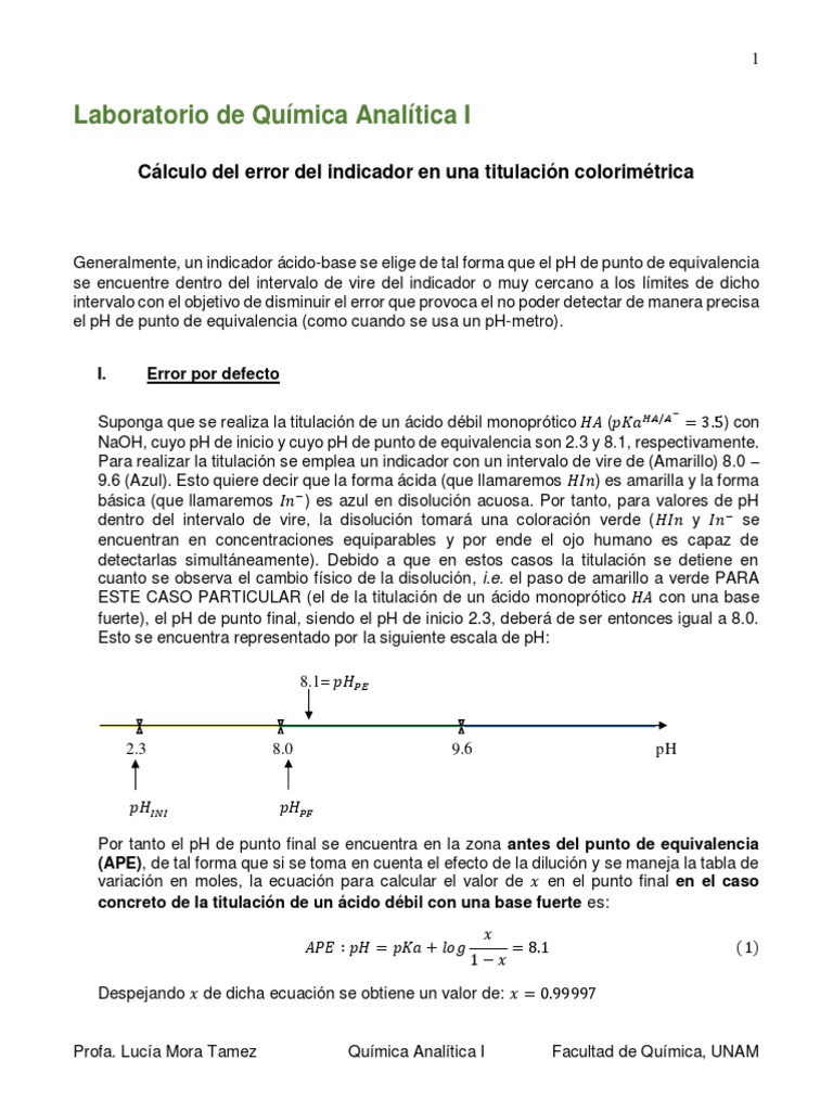 Cálculo Del Error Del Indicador | PDF | Química | Valoración