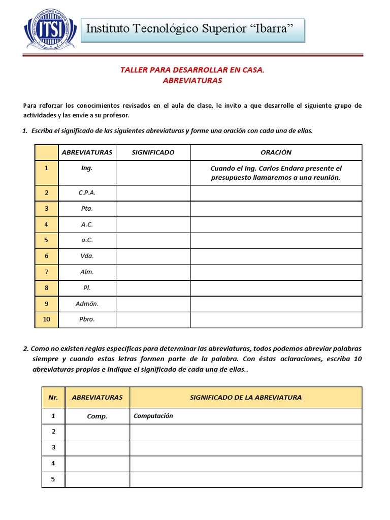 Ejercicios de Abreviaturas y Siglas | PDF | Lingüística