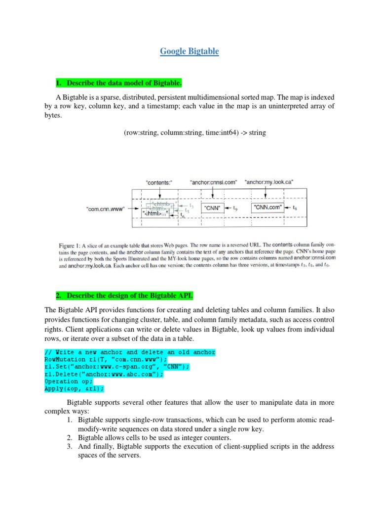 Google Bigtable: Describe The Data Model of Bigtable | PDF | Cache (Computing) | Computer Data
