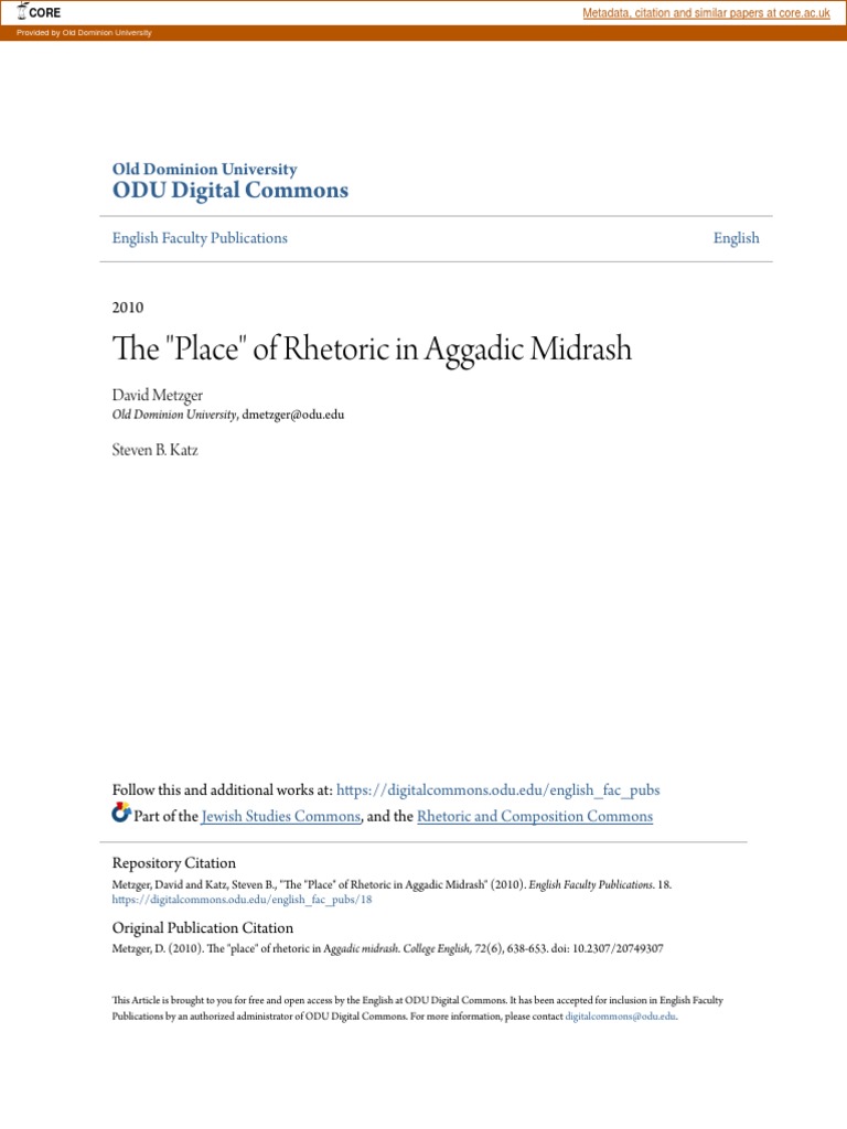 The "Place" of Rhetoric in Aggadic Midrash: ODU Digital Commons | PDF ...