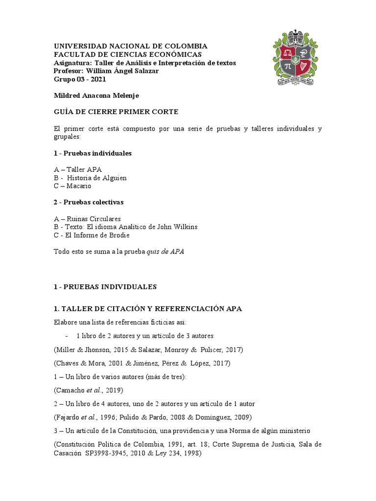 Guía de Cierre Primer Corte - Talleres y Pruebas | PDF | Palabra | Kábala