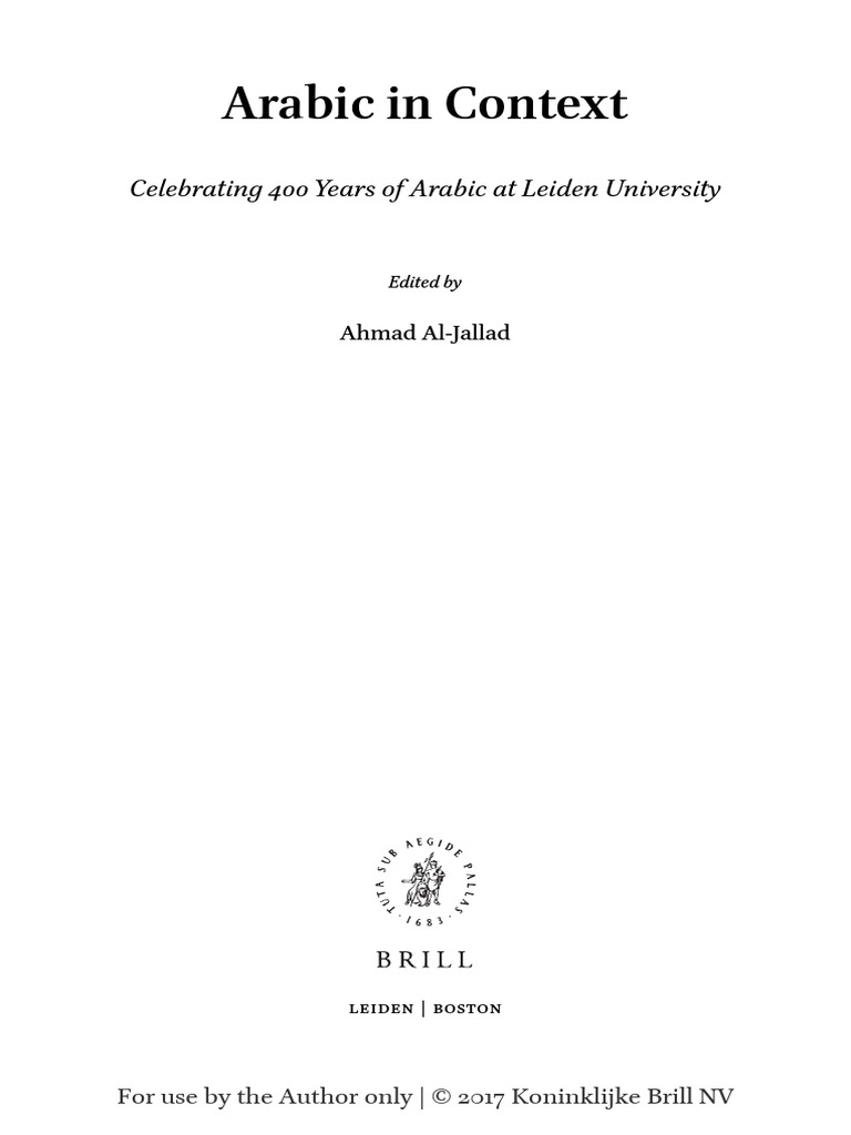 Arabic in Context: Celebrating 400 Years of Arabic at Leiden University ...
