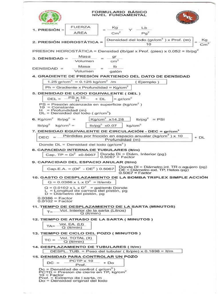 Formulario Basico IADC | Descargar gratis PDF | Ingeniería mecánica ...