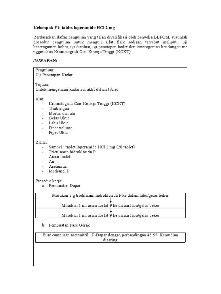 Prosedur Uji + Hasil Tablet Loperamide | PDF