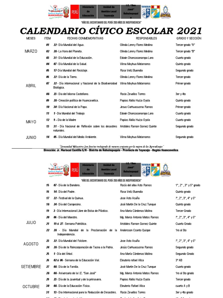 Calendario Civico Escolar 2021 | PDF | Observancias