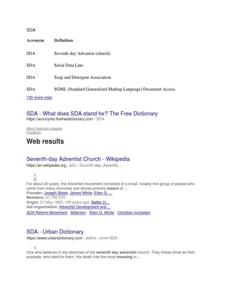 Web Results: SDA - What Does SDA Stand For? The Free Dictionary | PDF ...