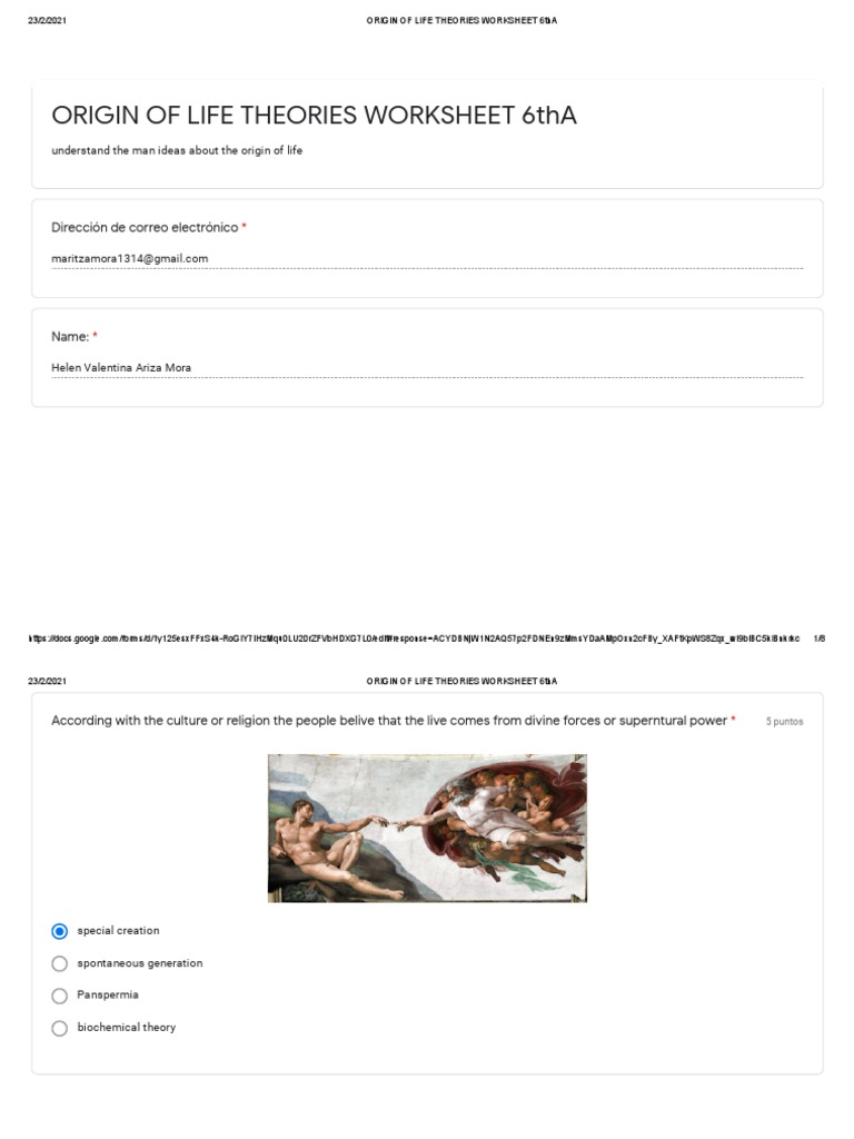 Origin of Life Theories Worksheet 6tha - Ariza | PDF | Abiogenesis | Life