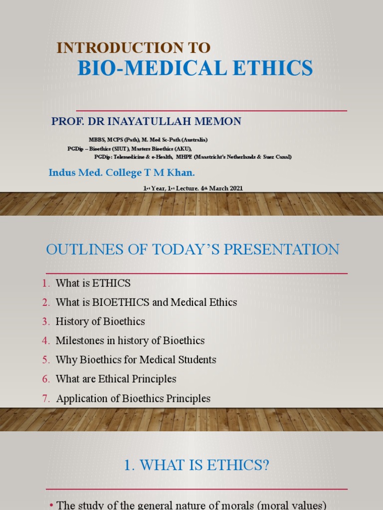 1st Lecture 1st Year Introduction Bioethics | PDF | Bioethics | Intensive Care Unit