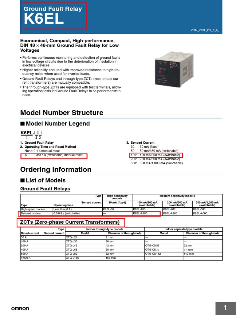 1.18 Omron Ground Fault Relay Catalogue | PDF | Relay | Transformer