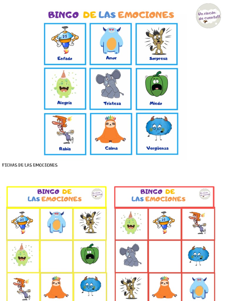 BINGO DE LAS EMOCIONES @unrincondecuento | PDF