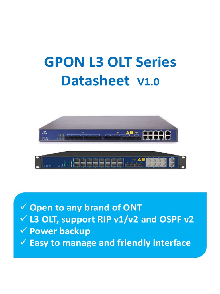 V1600G Series GPON OLT Datasheet V1.0 | PDF | Physical Layer Protocols | Telecommunications