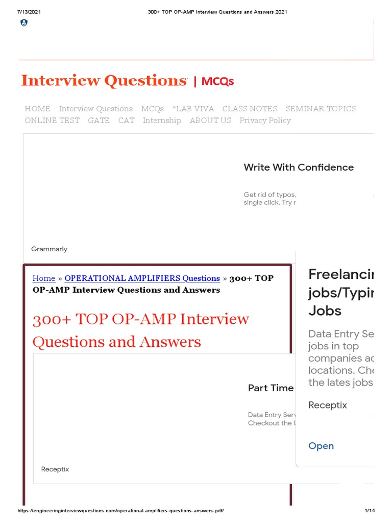300+ TOP OP-AMP Interview Questions and Answers 2021 | PDF ...
