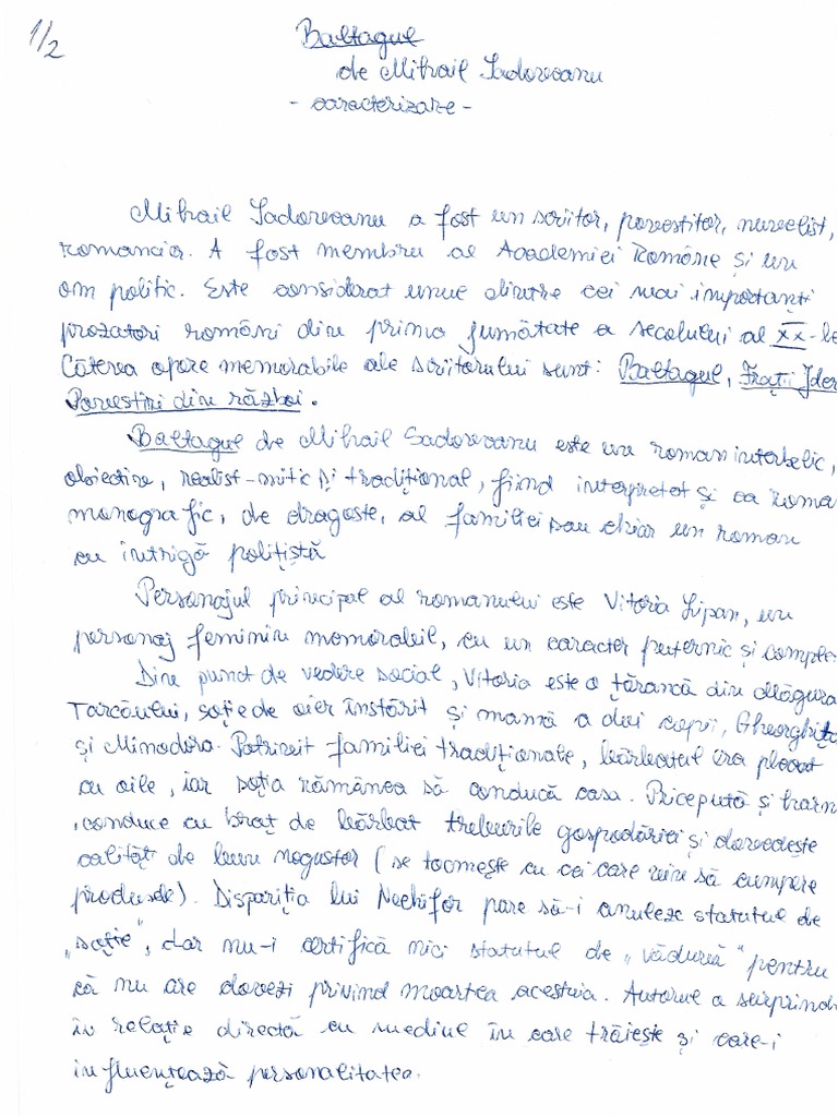 Baltagul Caracterizare | PDF