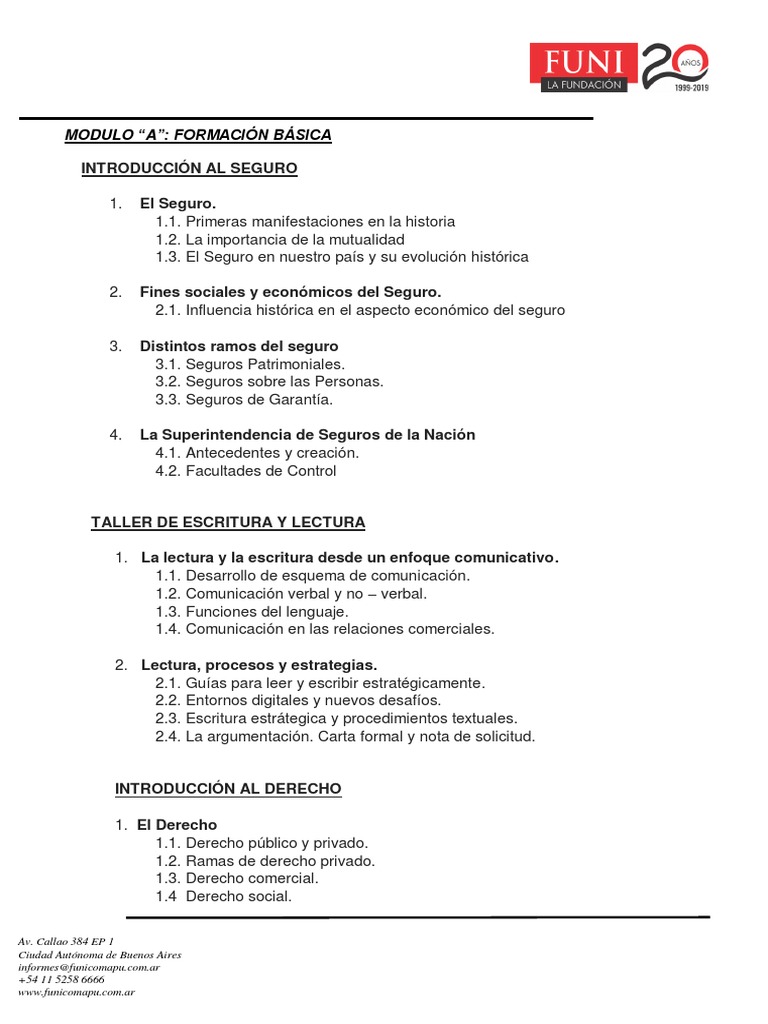 Funicomapu - UDA - Programa de Estudio Extendido - 2019 | PDF | Reaseguro | Contabilidad