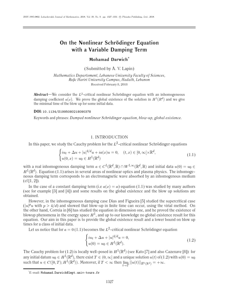 2018-On The Nonlinear Schrodinger Equation | PDF | Nonlinear System ... 2018-On The Nonlinear Schrodinger Equation | PDF | Nonlinear System ...