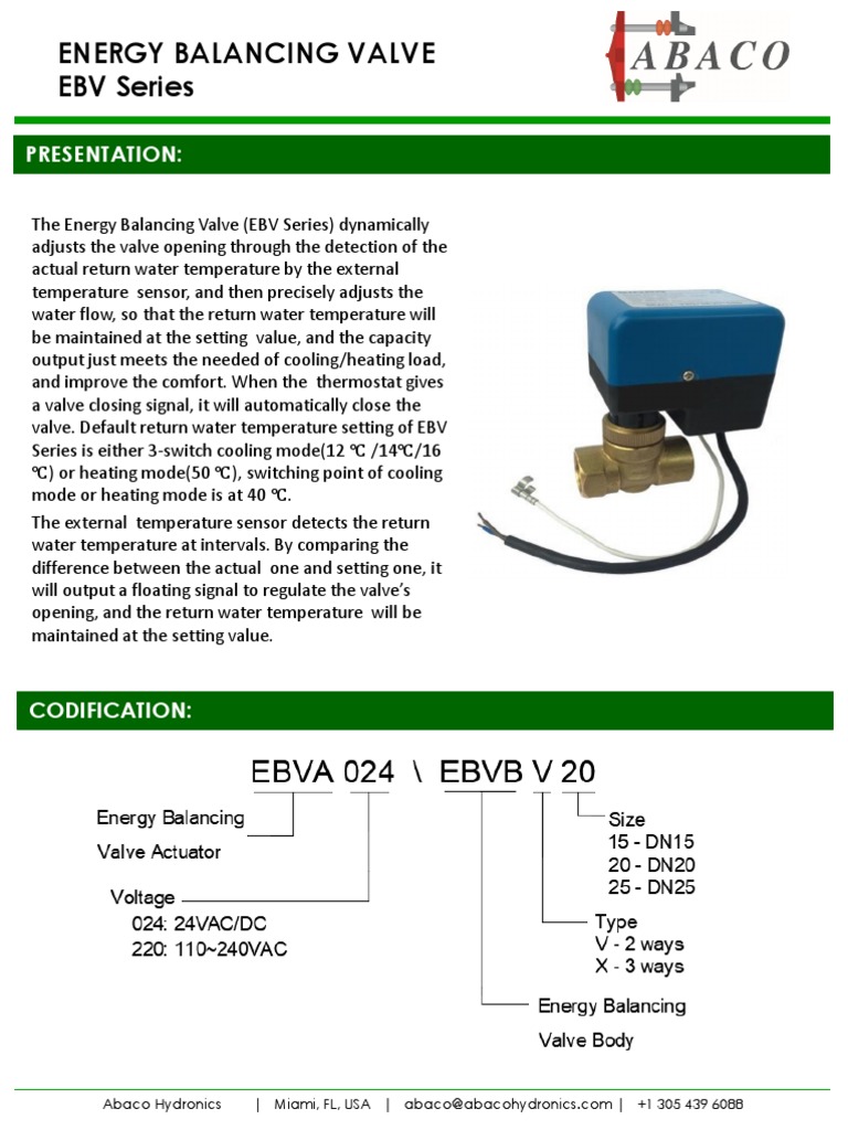 Energy Balancing Valve EBV Series | PDF | Valve | Thermostat