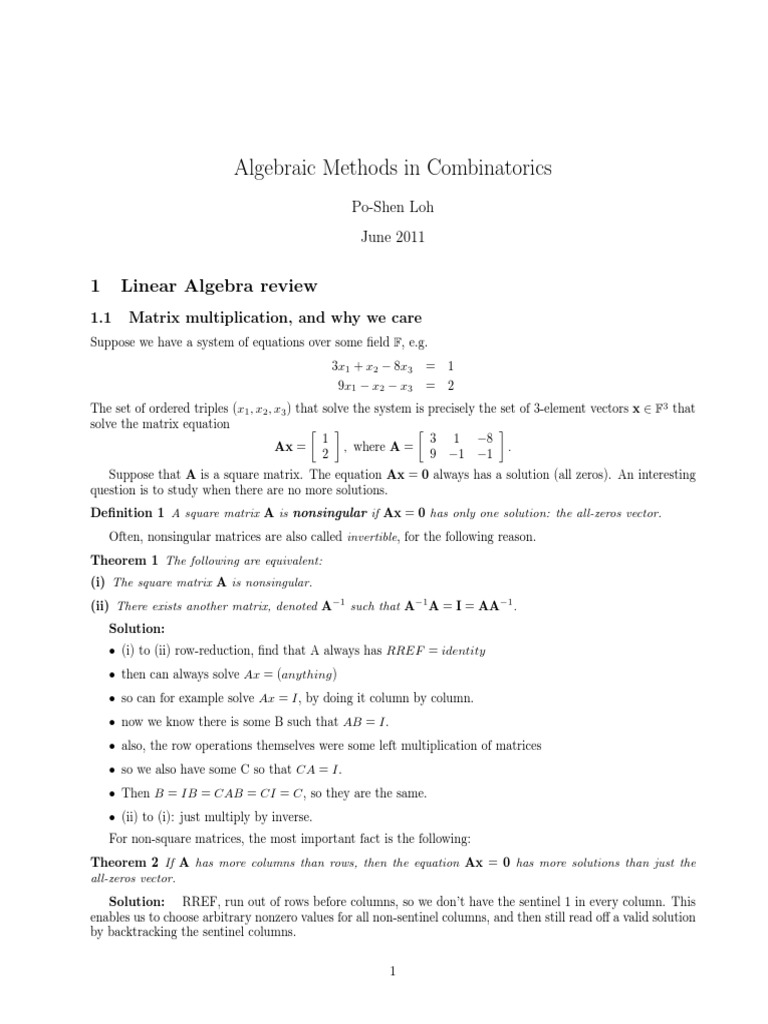 Algebraic Combinatorics - Po-Shen-Loh - MOP 2011 | PDF | Matrix ...