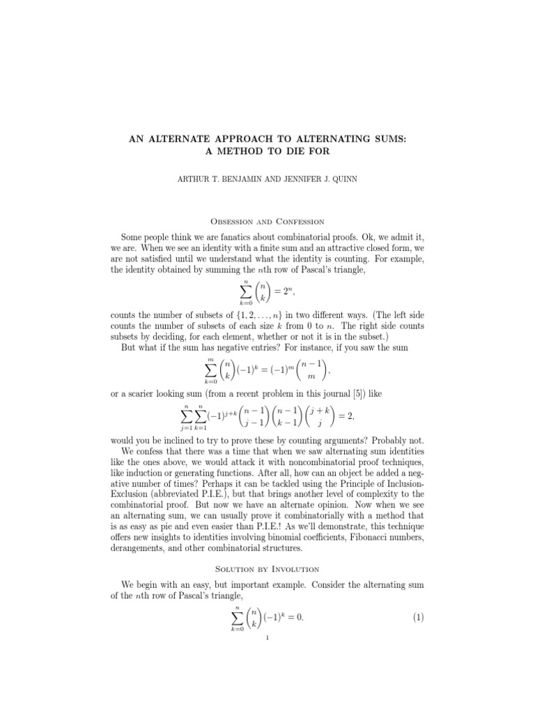 DIE - Arthur T. Benjamin, Jennifer J. Quinn - X | PDF | Mathematics ...