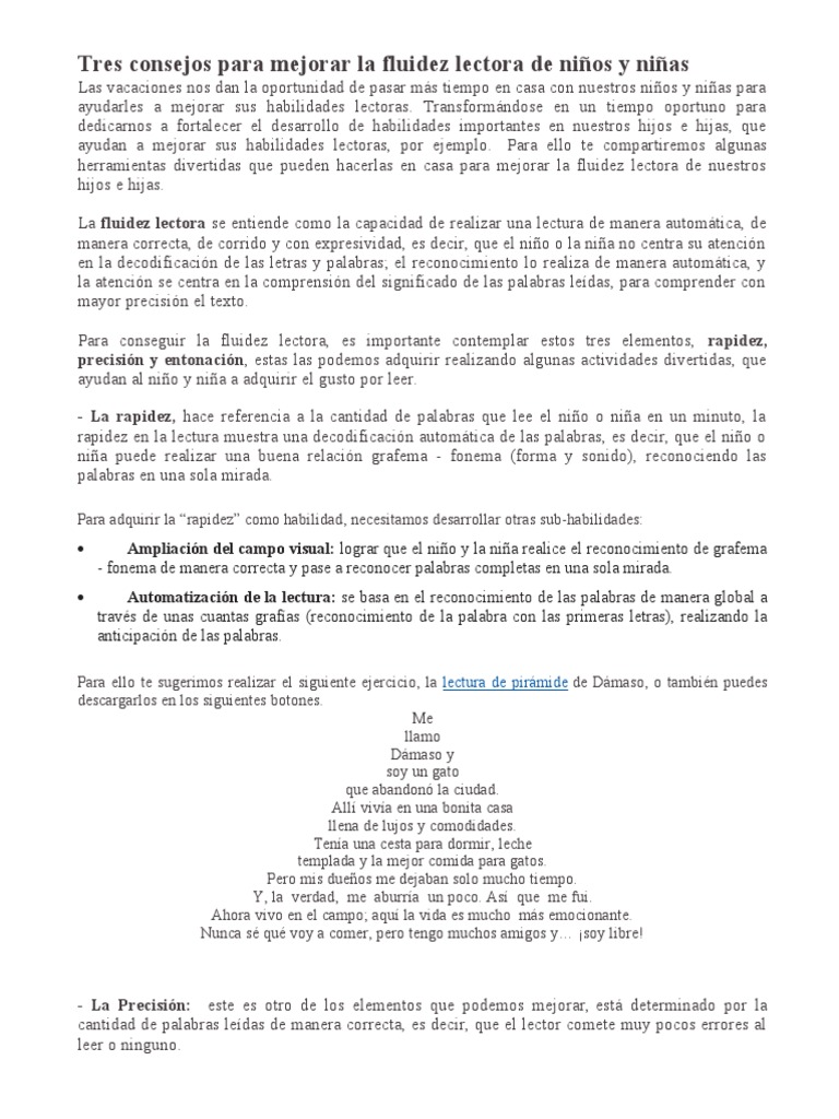 Tres Consejos para Mejorar La Fluidez Lectora de Niños y Niñas | PDF ...