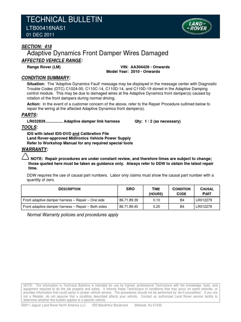 2010 Range Rover LTB00416 - Adaptive Dynamics Front Damper Wires ...