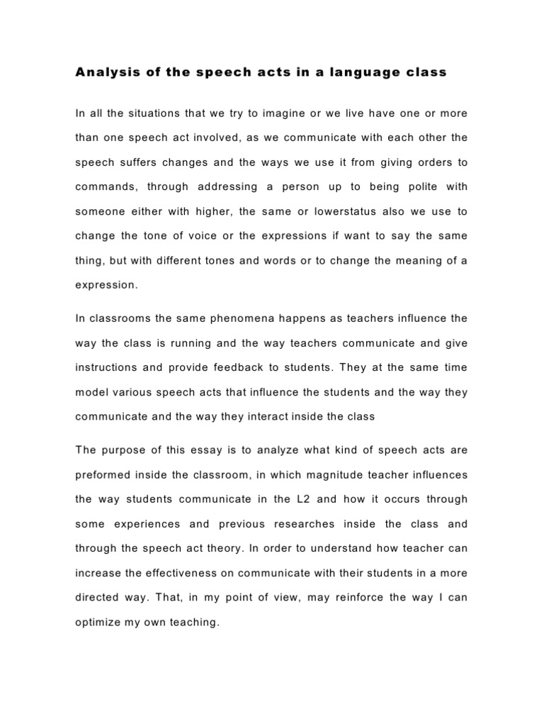Analysis Of The Speech Acts In A Language Class Essay Pdf Classroom
