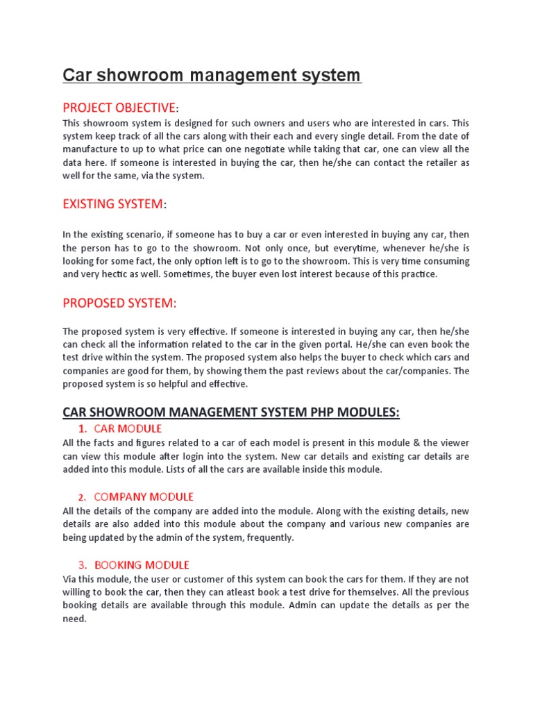 Car Showroom Management System | PDF | Random Access Memory | Microsoft ...