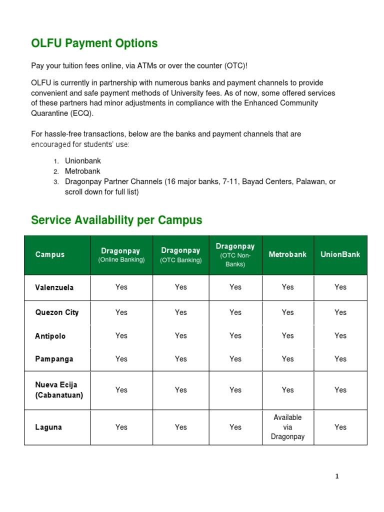 OLFU Payment Options | PDF | Fee | Banking