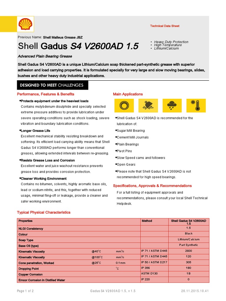 FICHA Shell Gadus s4 v2600 Ad | PDF | Materials | Chemistry